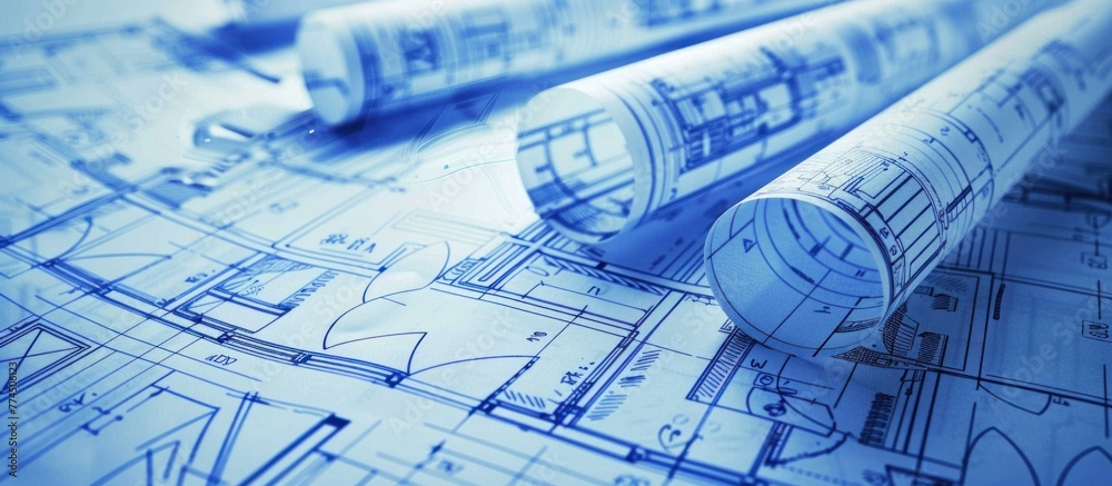 Architect drawing design blueprint building plan, technical project ...