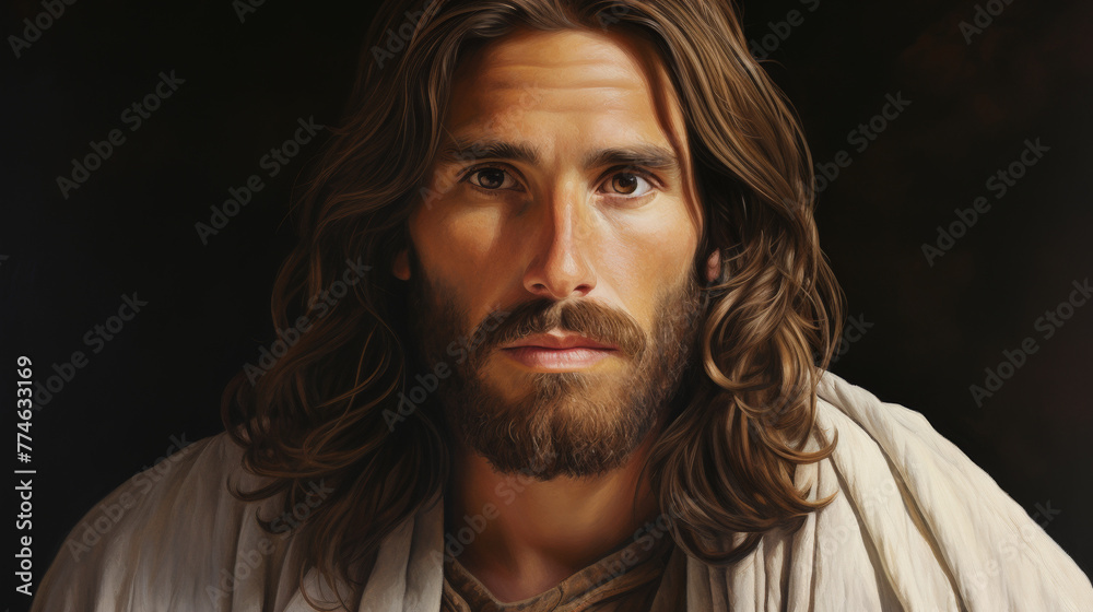 Intimate Portrait of Jesus of Nazareth with Soulful Eyes and Crown of ...