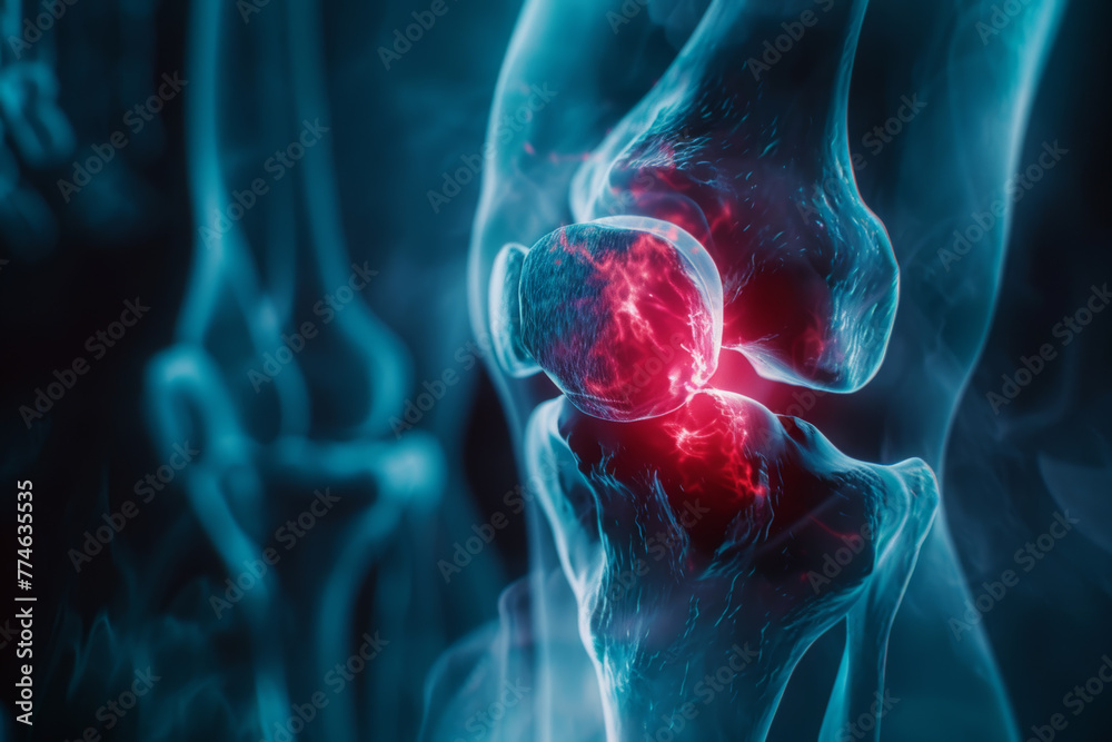 X-Ray of a Damaged Knee Joint with Pain Indicator Stock Photo | Adobe Stock