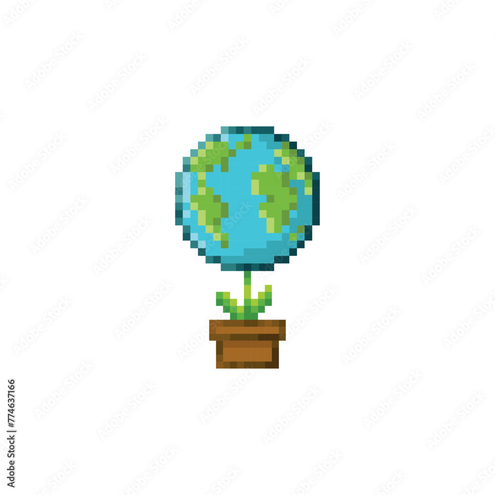 Ecological planet earth, pixel art Stock Vector | Adobe Stock
