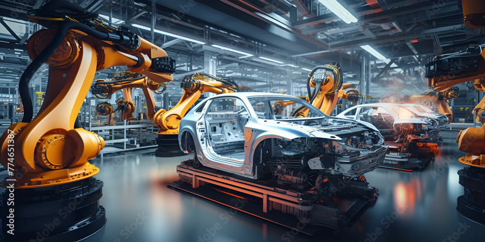 industrial robots in an automobile assembly plant, Automated Robot Arm ...