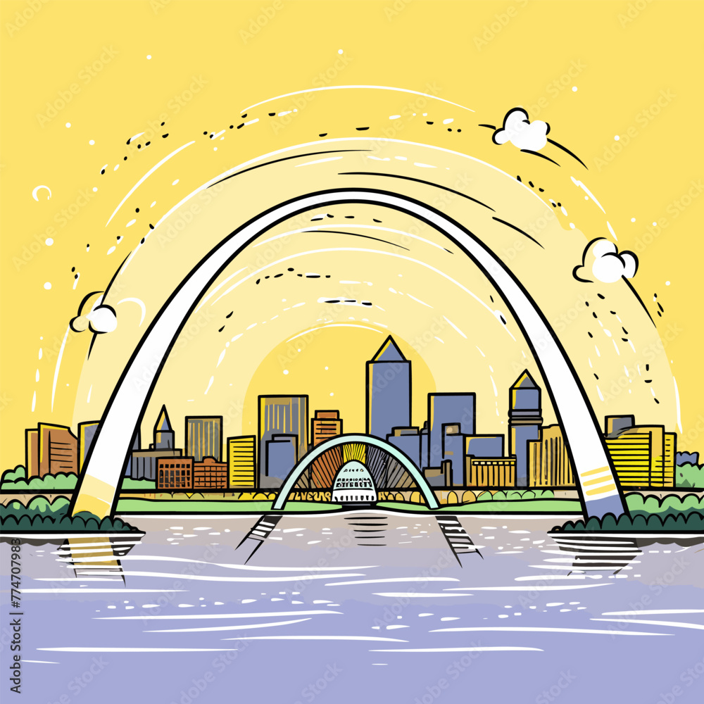 Gateway Arch. Gateway Arch hand-drawn comic illustration. Vector doodle ...