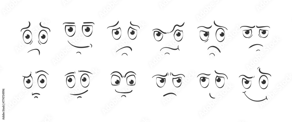 Collection memes.Set of emoticon hand drawn pattern.Different eyes ...