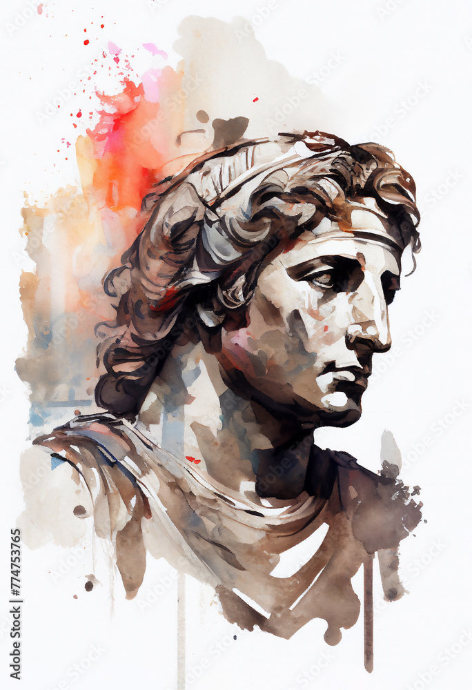 Watercolour painting of Alexander the Great who was the son of Phillip ...