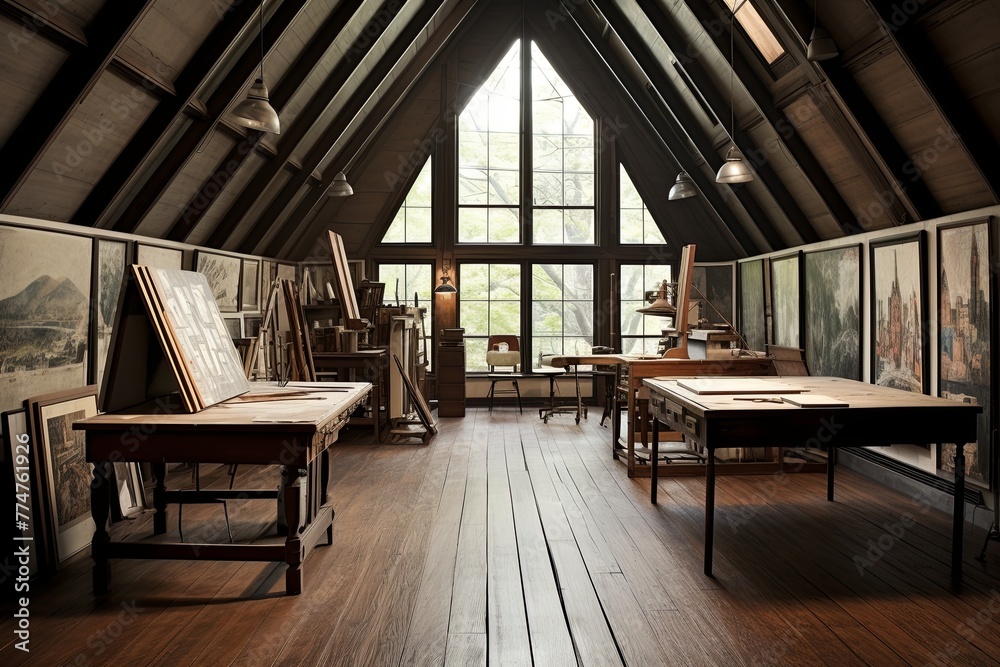 Vintage Printmaking Art Studio: Wooden Floors, High Ceilings, Timeless ...