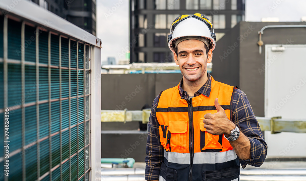 Portrait of male technical foreman in safety uniform inspection ...