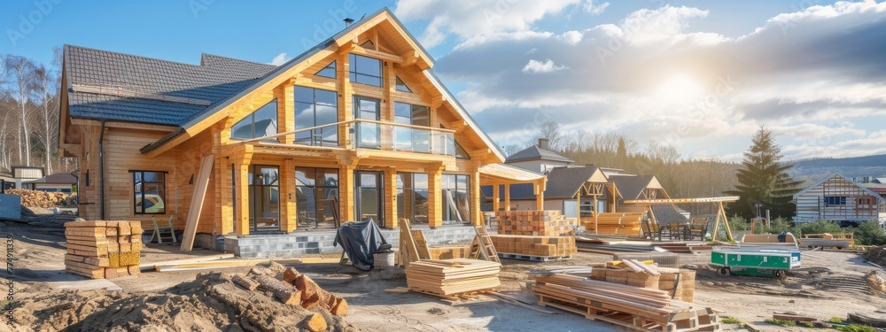 Construction of a frame house. The process of installing wooden ...