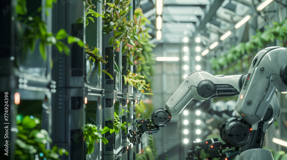 Vertical Farming Robotics, robots tending to vertical farming towers ...