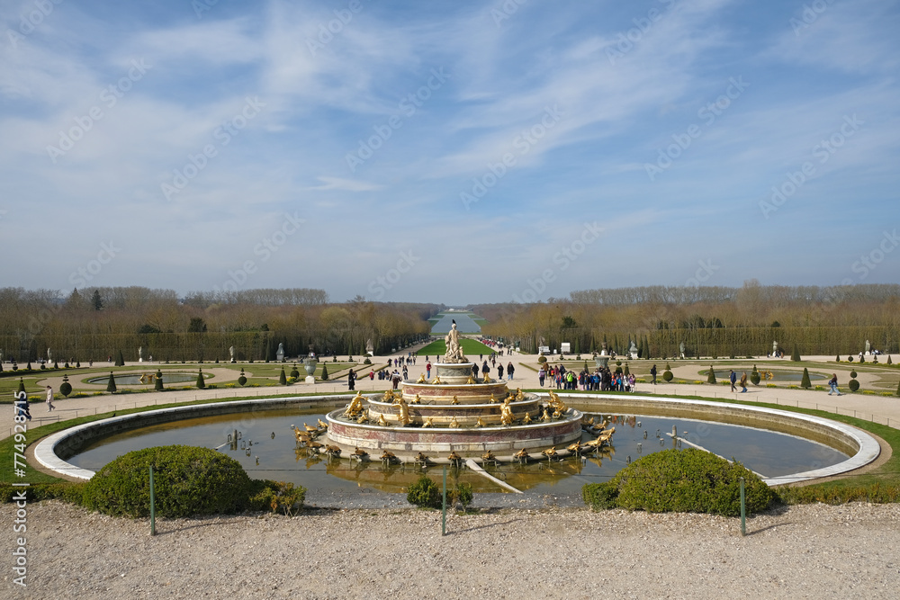 VERSAILLES, FRANCE - March 8, 2024. View of the gardens of the ...