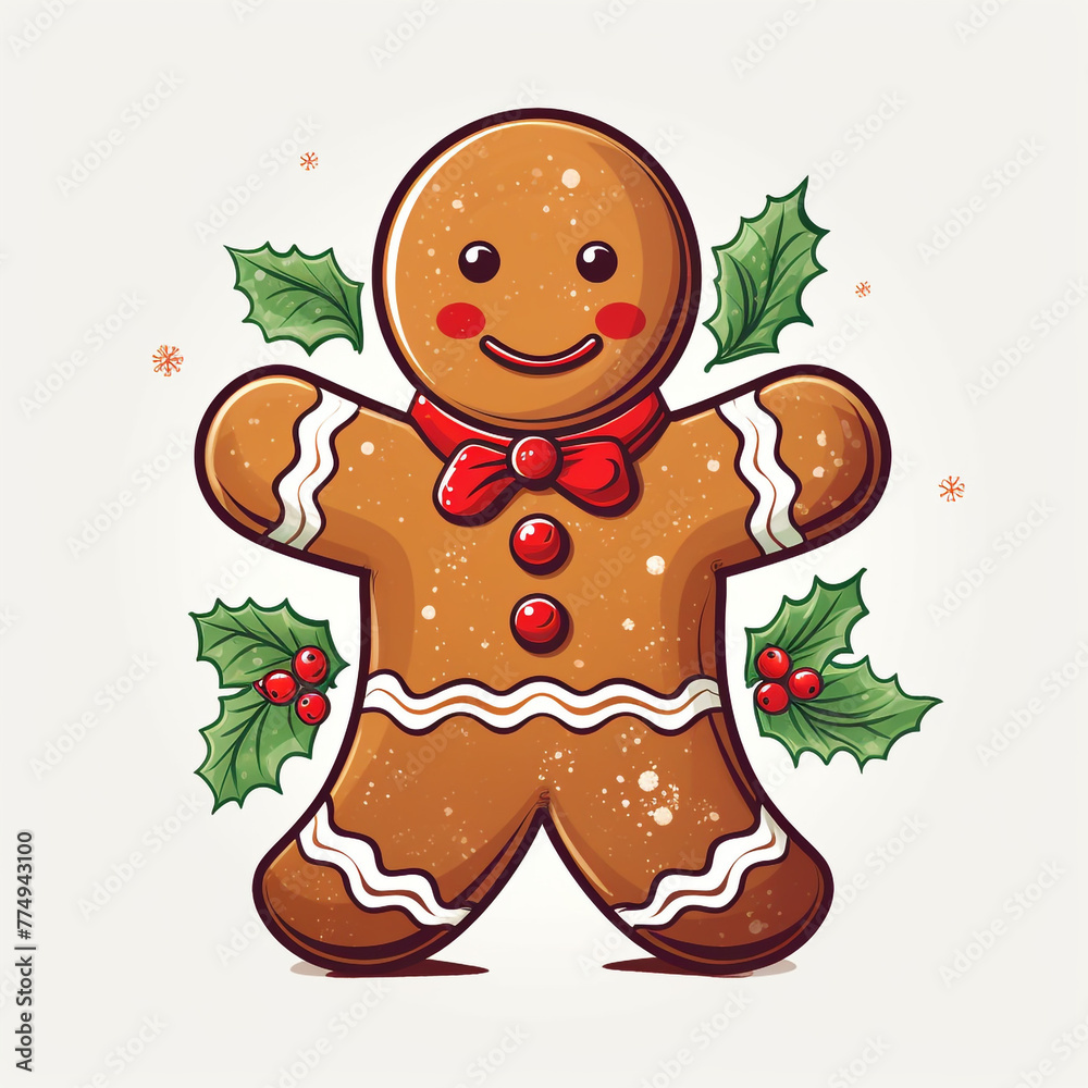 cartoon Christmas drawn gingerbread man many details light background ...