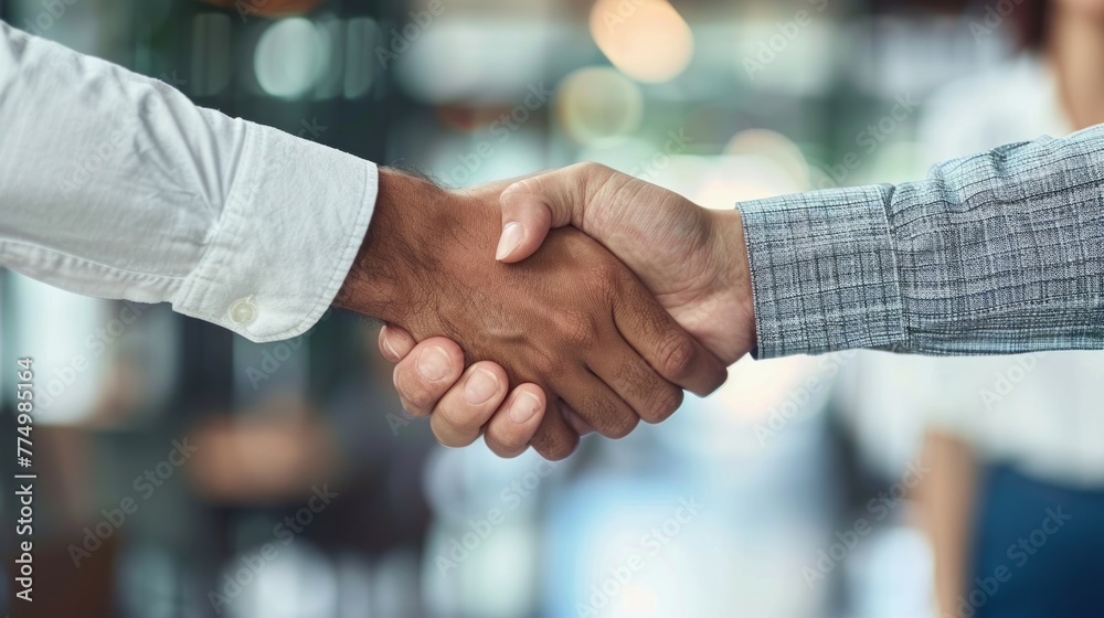 Successful collaboration: Two men exchange a handshake, solidifying a ...