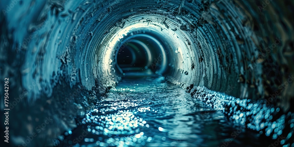 Inside a sewer pipe, the process of sedimentation, waste, background ...