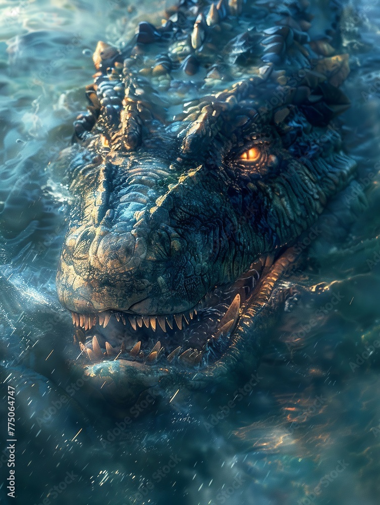 sea monster emerging from the depths Capture the creatures scale and ...