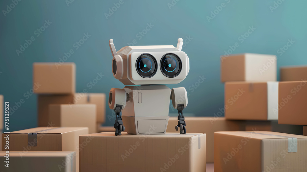 AI assistant managing inventory levels of cardboard boxes in a fully ...