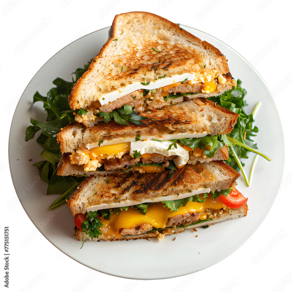 Top view of Sai Oua Club Sandwich, Grilled Northern Thai sausage ...