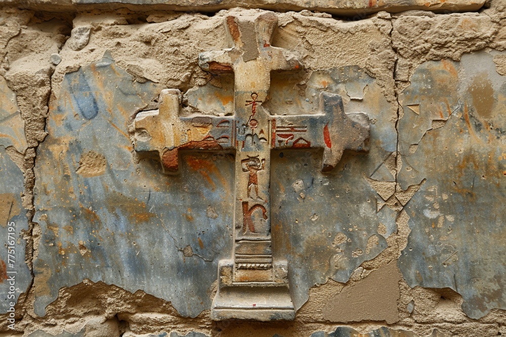 Coptic Christian Cross Engraved in an Ancient Church Wall The cross ...