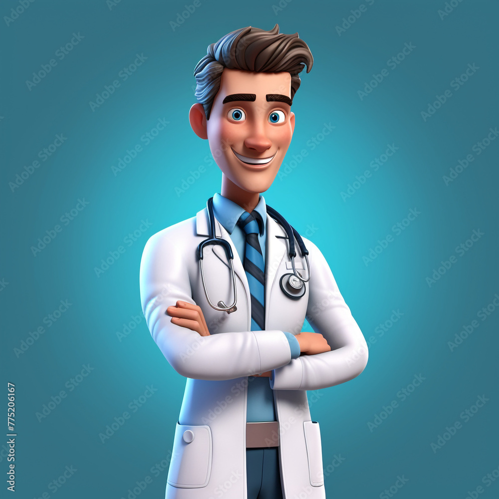 Human doctor cartoon character with stethoscope, looking at camera ...