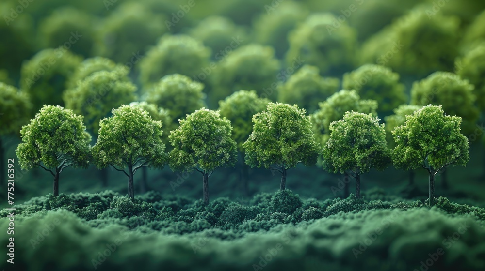 A forest where trees grow in the shape of animals, solid color ...