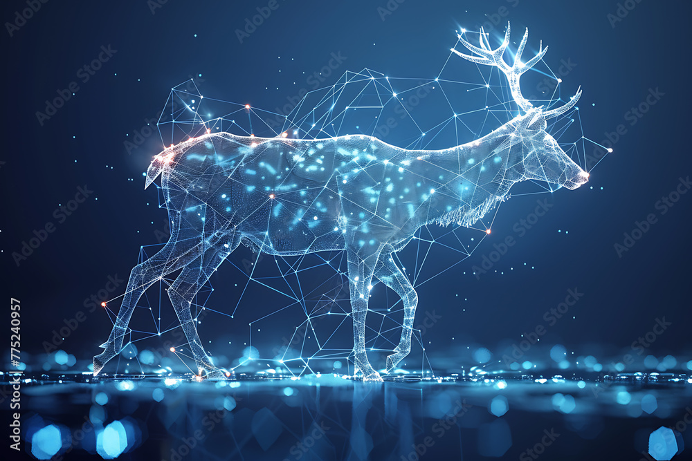 Gorgeous deer illustration blending digital wireframe polygons with ...
