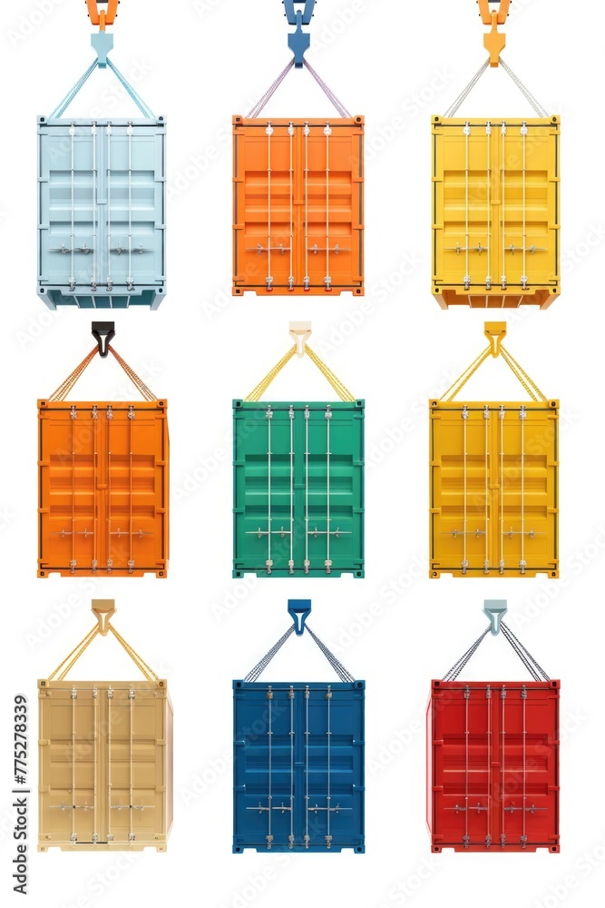 Six vibrant shipping containers on a plain white backdrop. Perfect for ...