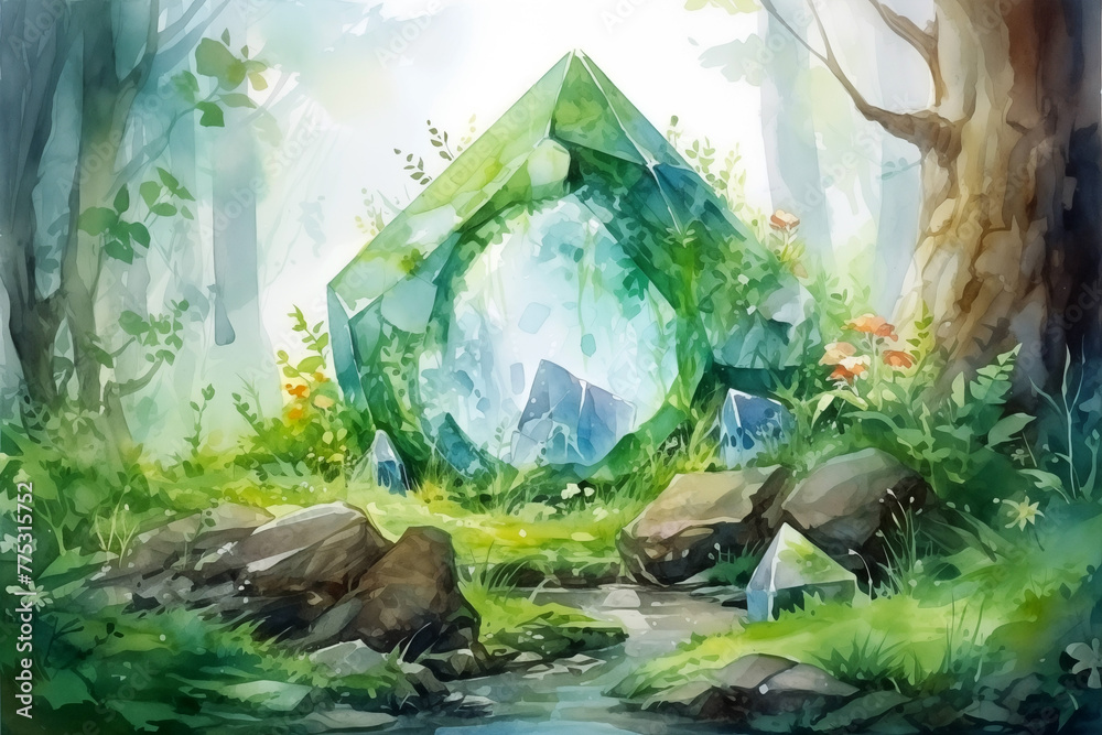 Fairy forest horizontal background. Spring enchanted landscape with ...