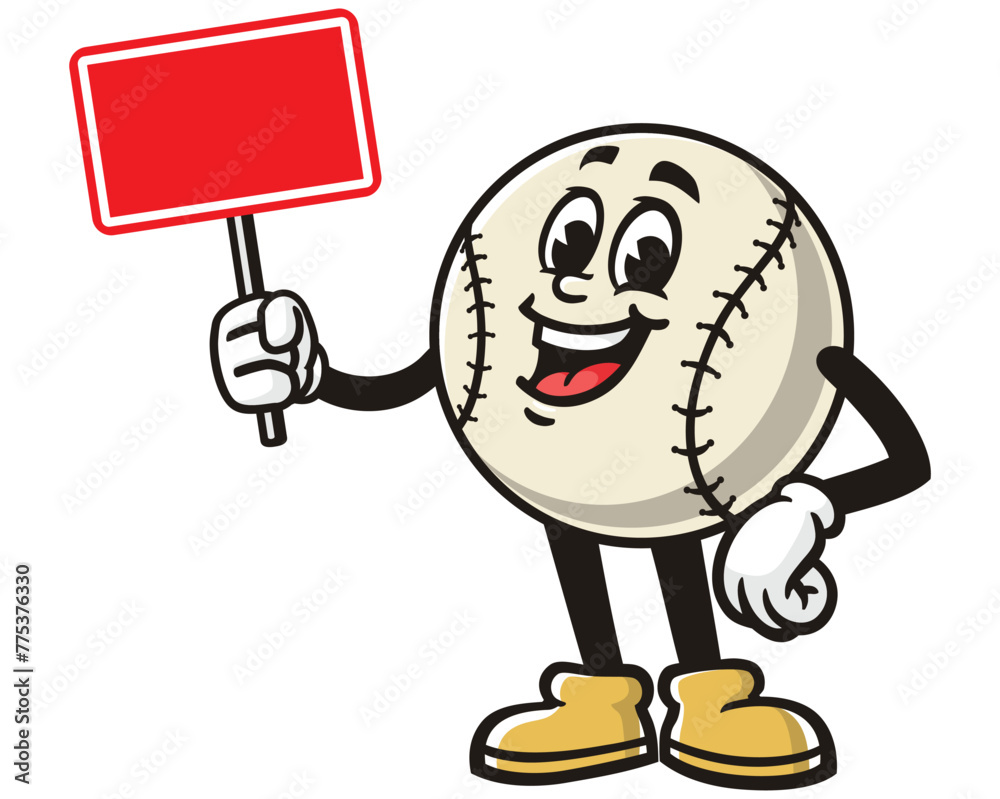 Baseball holding blank sign board cartoon mascot illustration character ...