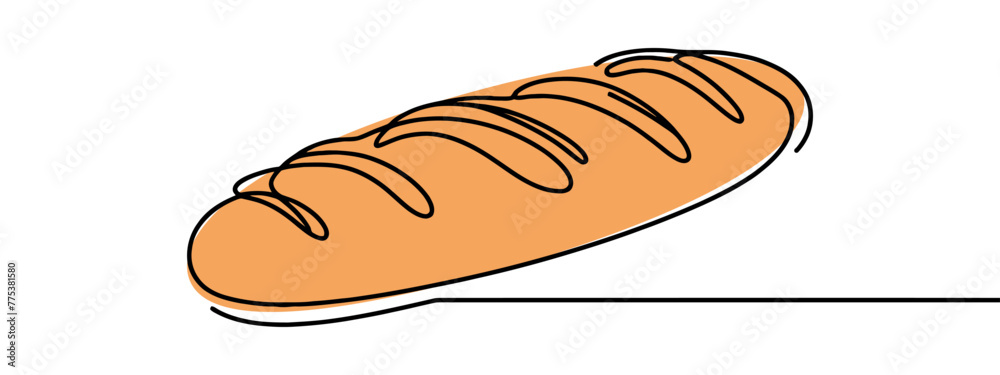 One continuous line drawing of long loaf bread. Simple black line ...