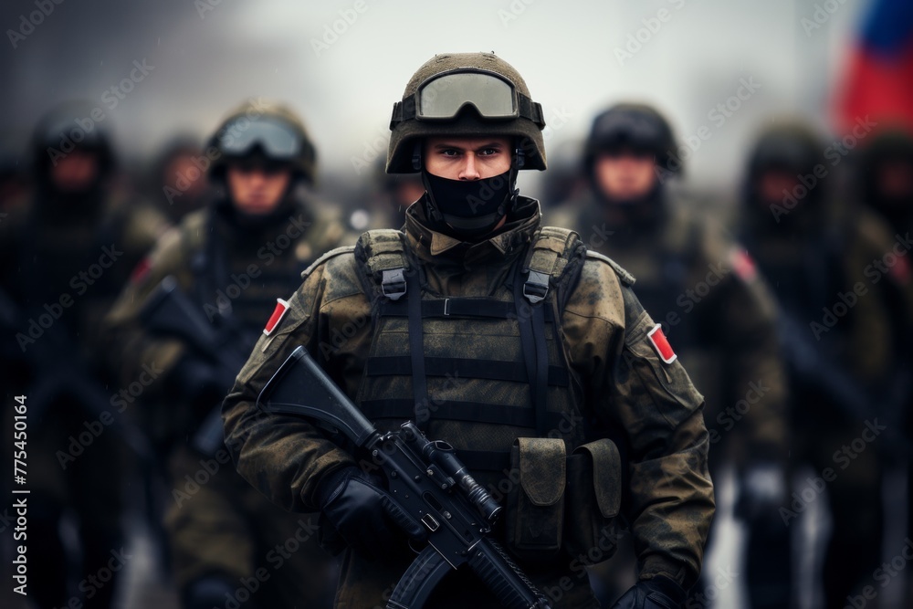 Soldiers of the apocalypse. International military conflict. Soldier in ...