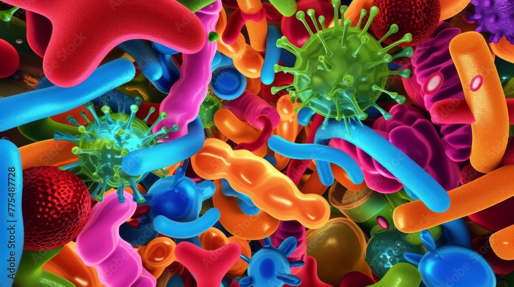 3D Colored Microflora: Abstract background with bright and saturated ...