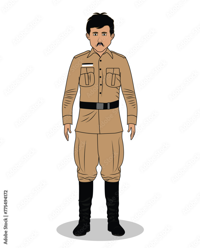 Indian police inspector front view cartoon character design vector ...