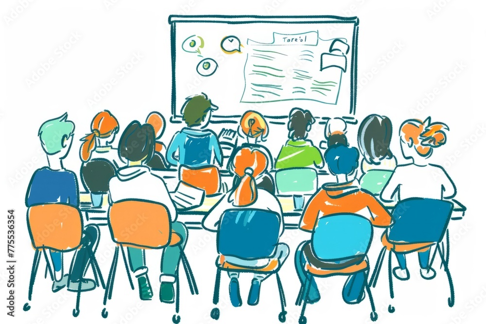 Cartoon cute doodles of a career development workshop, with students ...