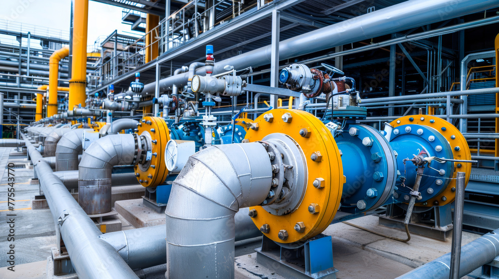 Equipment of the gas energy station. Gas industry. Pipeline and valves ...