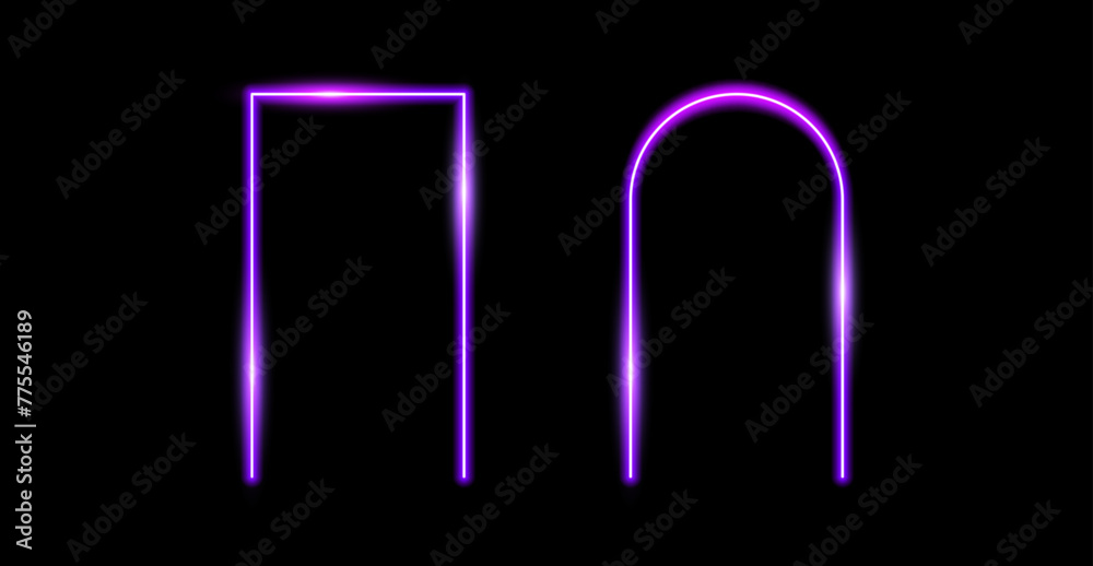 Glow neon rectangular and arch frames. Purple shining borders. Light ...
