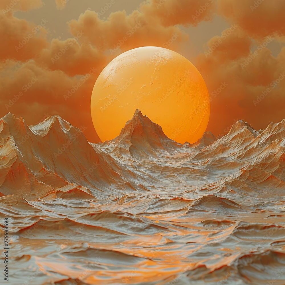 3D animators vision of a sun melting into the horizon, clay style with ...
