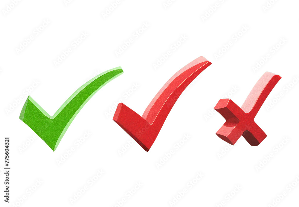 Green check mark, red cross mark icon set. Isolated tick symbols, checklist signs, approval on ...