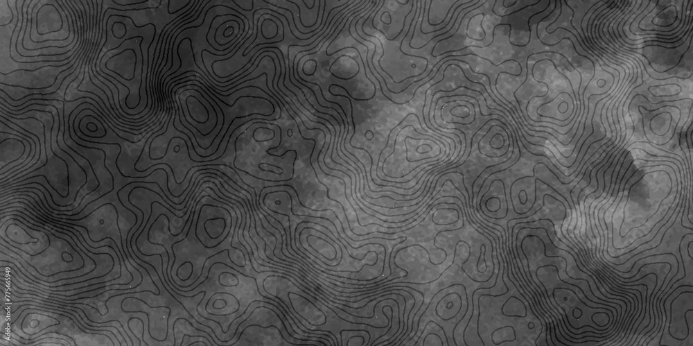 Contour topo map in black grunge texture, Black and white wave ...