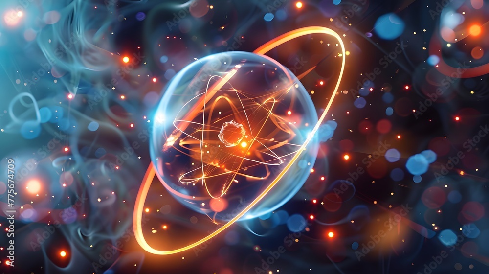 Unstable Atom nucleus with electrons spinning around it technology ...