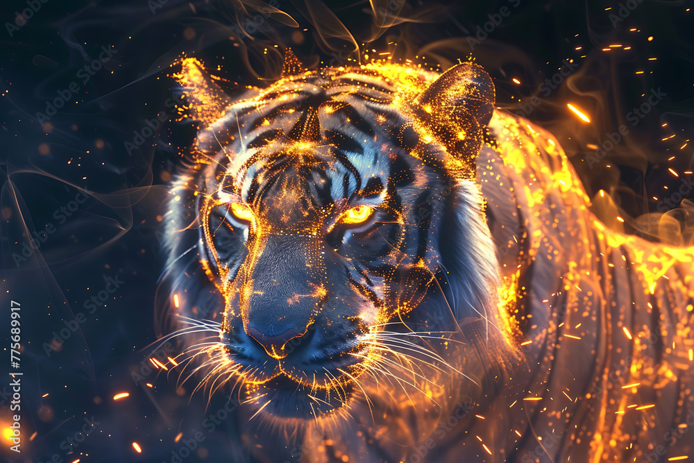 Illustrative wireframe-based visualization with a radiant translucent ...