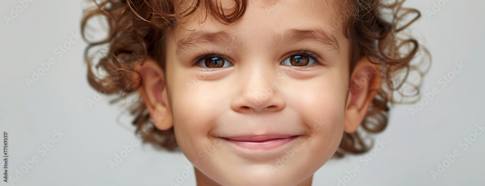 Cute young child with prominent protruding ears on a light background ...