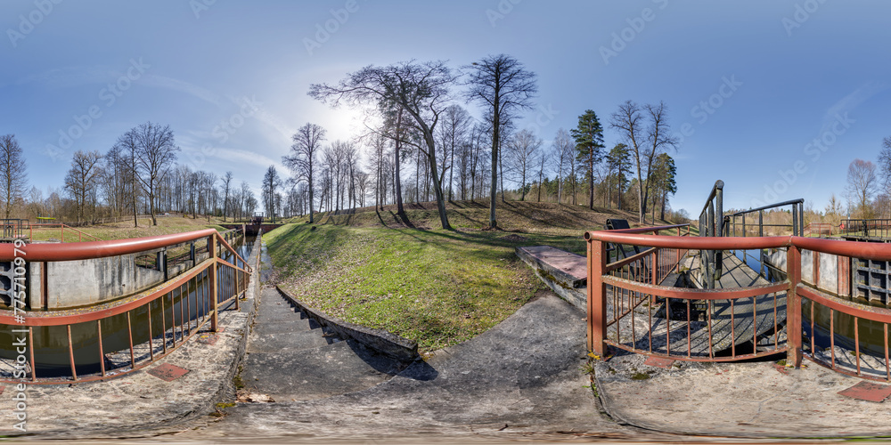 hdri 360 panorama near gateway lock construction on river, canal for ...