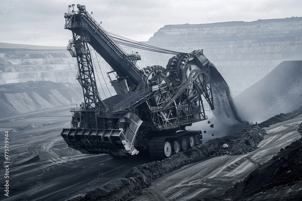 Bucket-Wheel Excavator in Operation at a Surface Coal Mine, With ...
