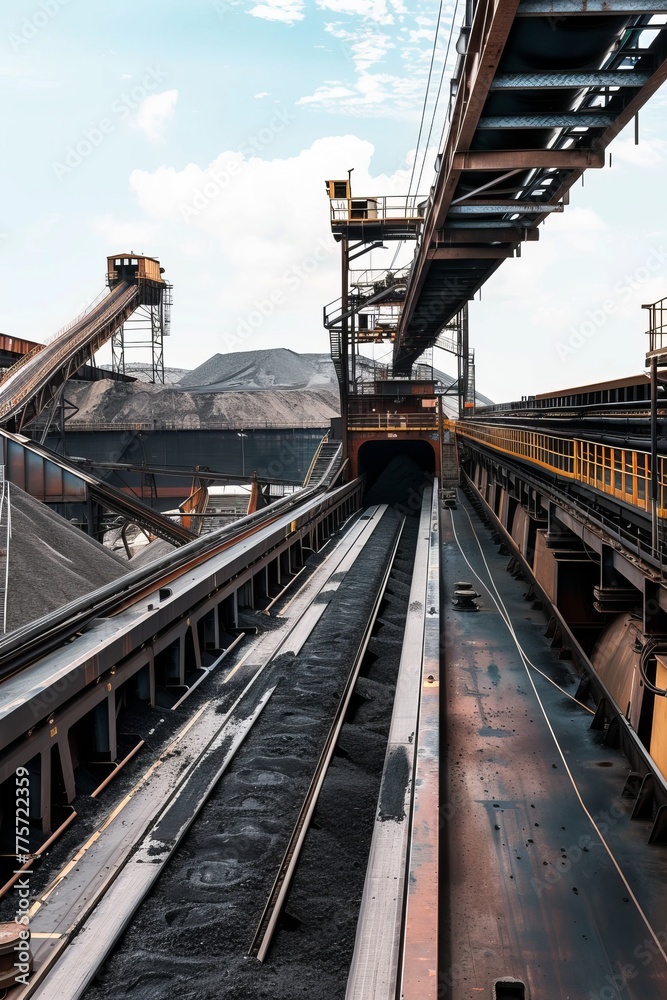 Coal Barge Being Loaded With Coal at a Mining Port Facility, With ...