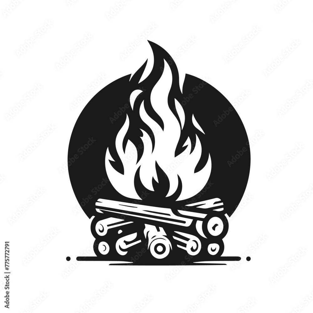 Cartoon campfire. Fire flames, bright fireball, heat wildfire and red ...