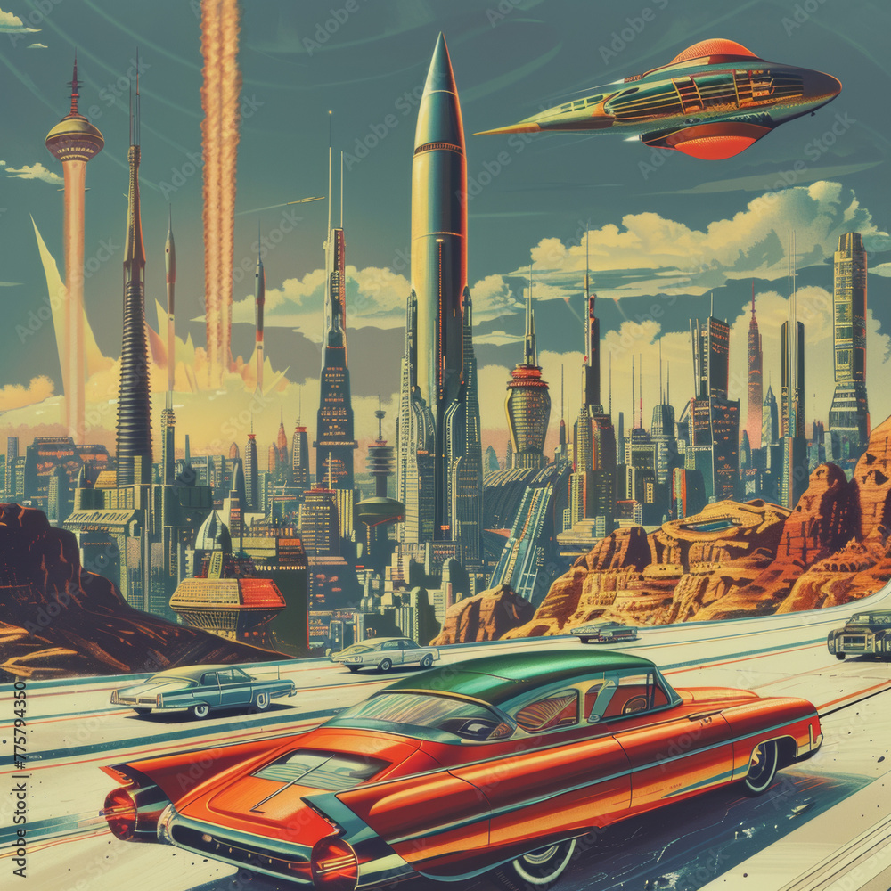 Design a Retro-Futurism-inspired poster that captures the essence of a â€˜futuristicâ€™ world as ...