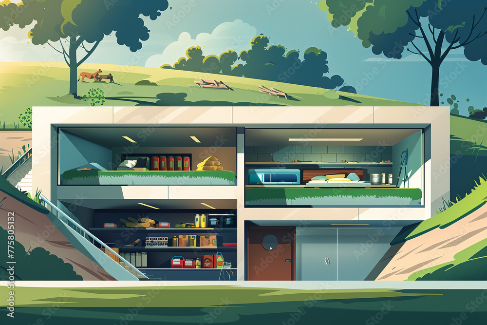 Modern house, two-storey cottage exterior and cross section interiors ...