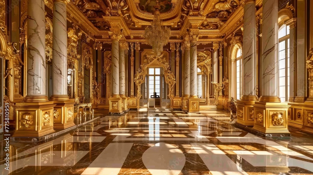 Opulent baroque palace interior with grand hall and luxurious ...