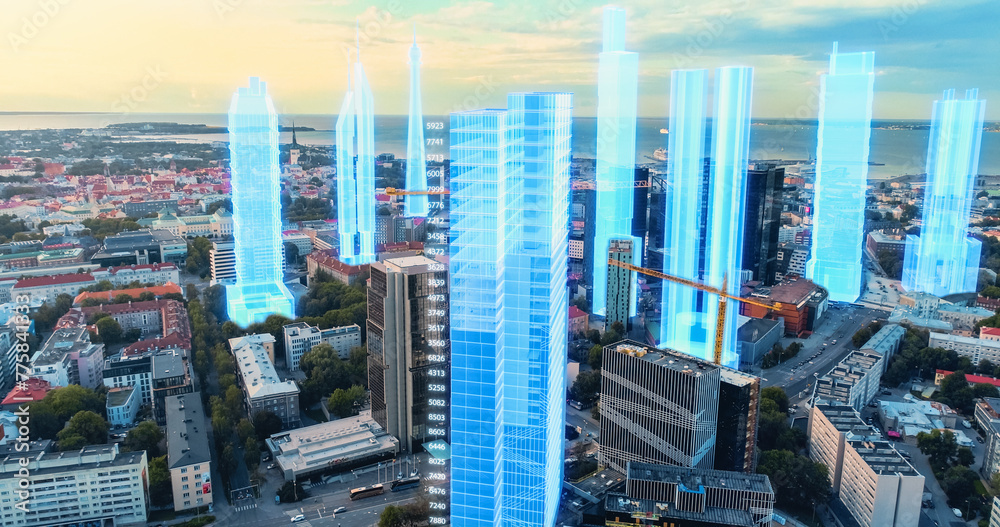 Aerial Drone Shot of Building Construction Finished with VFX: City Real ...