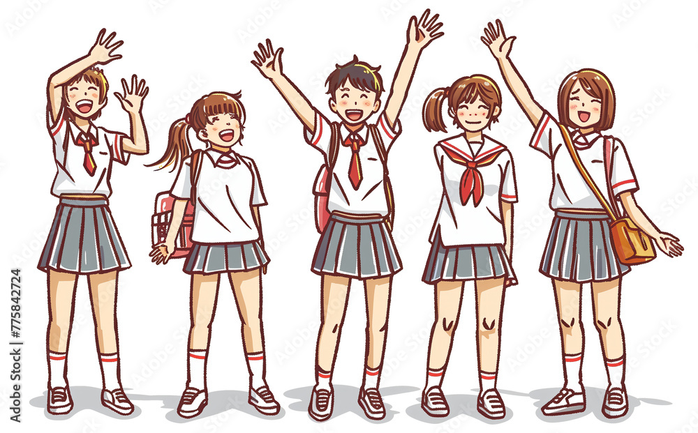 cute cartoon illustration of Japanese high school students wearing ...
