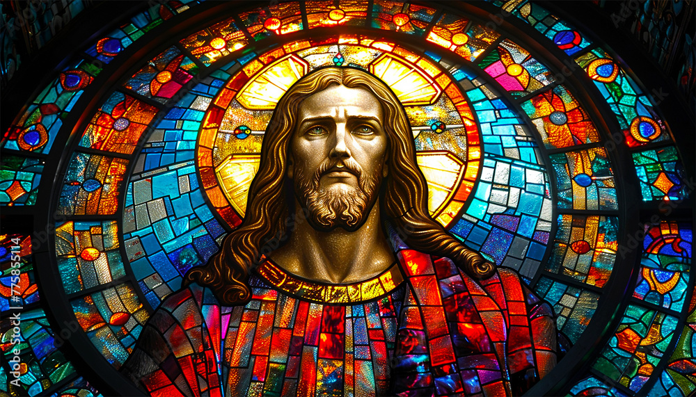 Jesus in church with The Sun's Rays Streaming Through Stained Glass ...