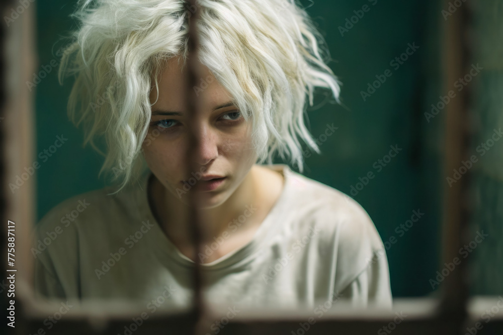 Behind bars in a prison cell: a female criminal and her criminal ...